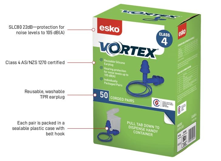 Esko Vortex Corded Earplug Box/50 pairs – Kiwi Workgear